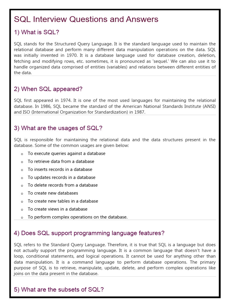 SQL Interview Questions and Answers | PDF | Database Index | Relational Database