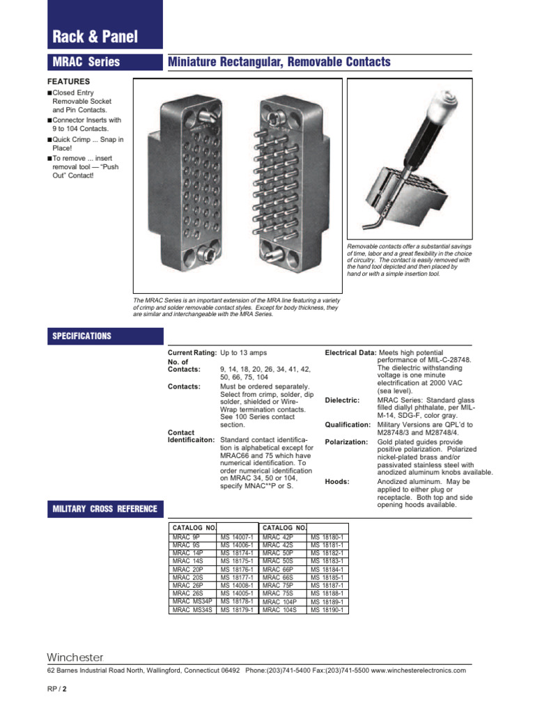 MRAC Series Miniature Rectangular Connectors | PDF