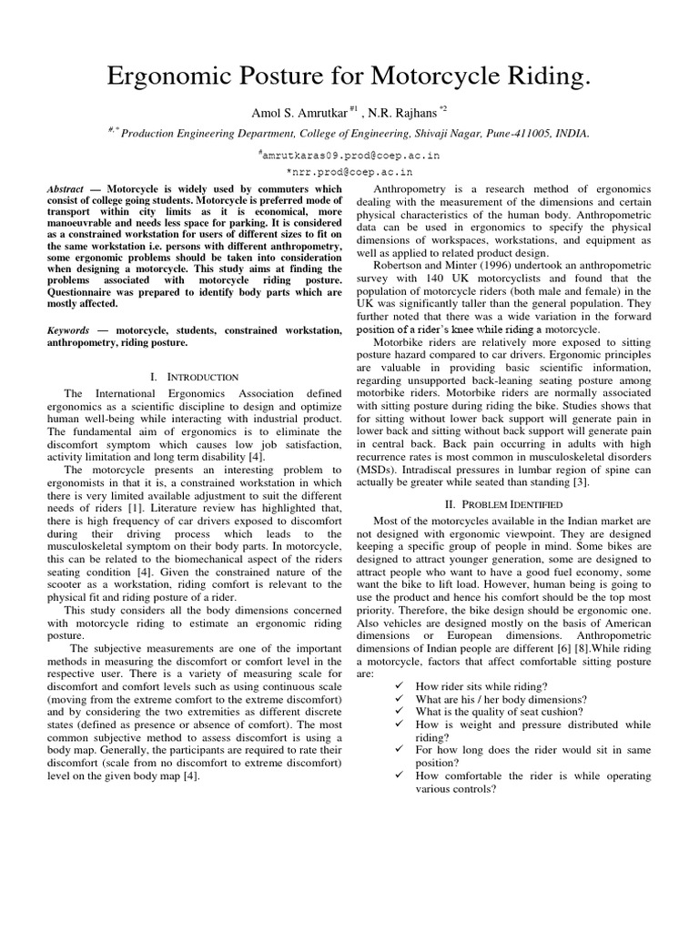 Ergonomic Posturefor Motorcycle Riding | Download Free PDF | Human ...