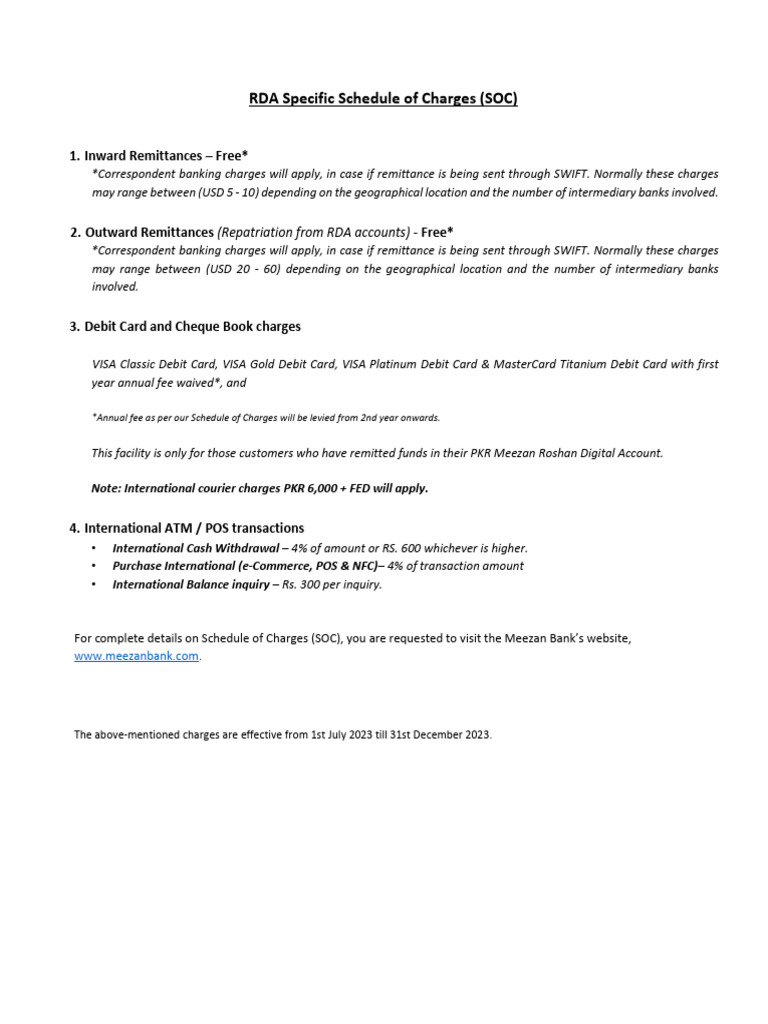 RDA-Schedule-Of-Charges | PDF