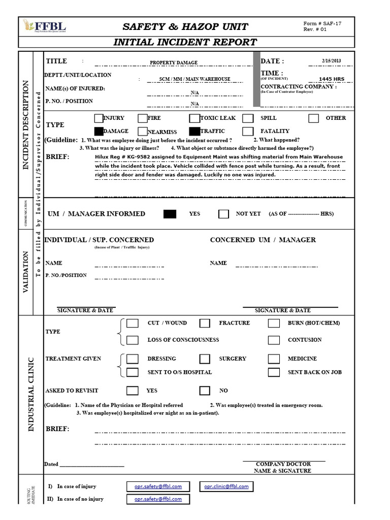 SAF-17 (Initial Incident Report-Format) - Updated | PDF