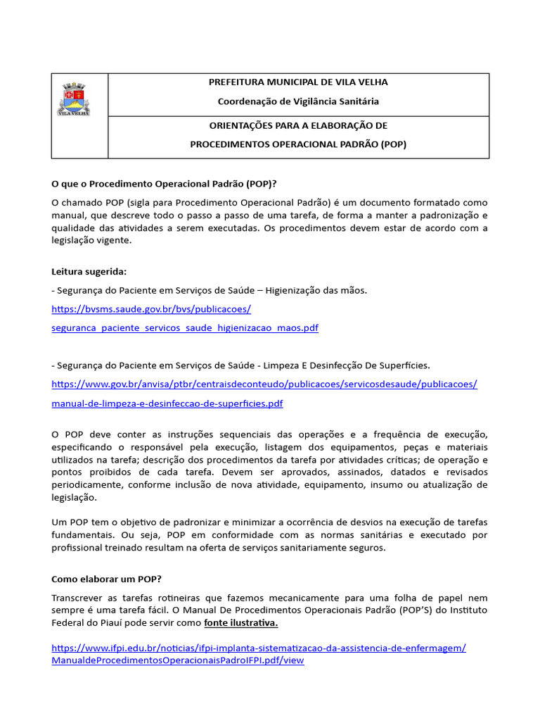 Orientações Elaboração POP VISA PMVV | PDF