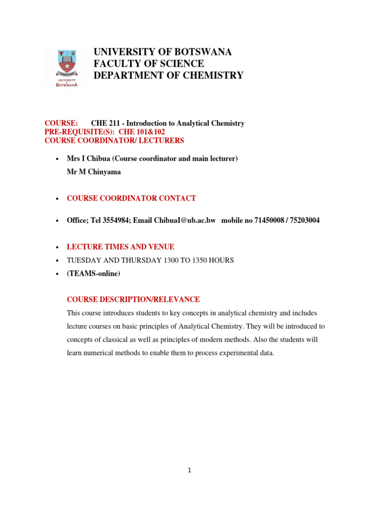 Che 211 Course Outline | PDF | Titration | Chemistry