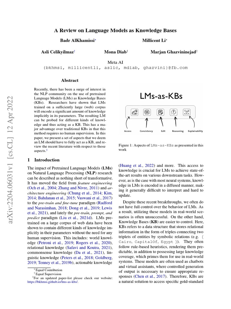 A Review On Language Models As Knowledge Bases | PDF