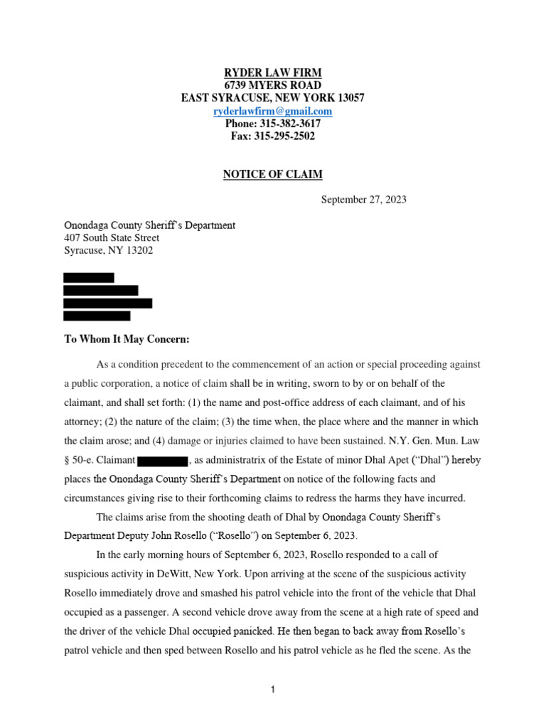 Notice of Claim-Dhal - Redacted | PDF | Damages | Justice