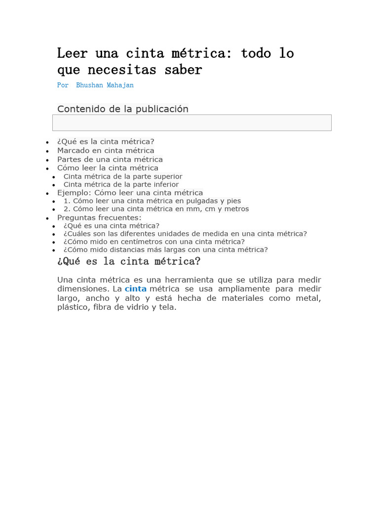 Guía Completa para Usar Cinta Métrica | PDF | Pulgada | Pie (unidad)
