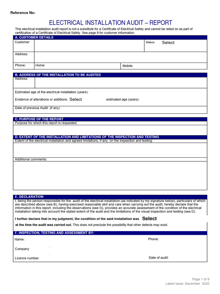 Electrical Installation Audit Report Dec2020 | PDF | Audit | Auditor's ...