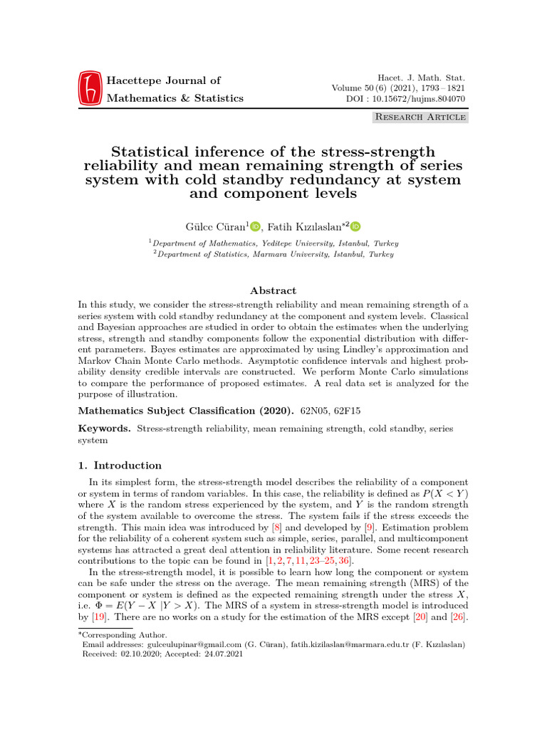 Statistical Inference of The Stress-Strength Reliability and Mean ...