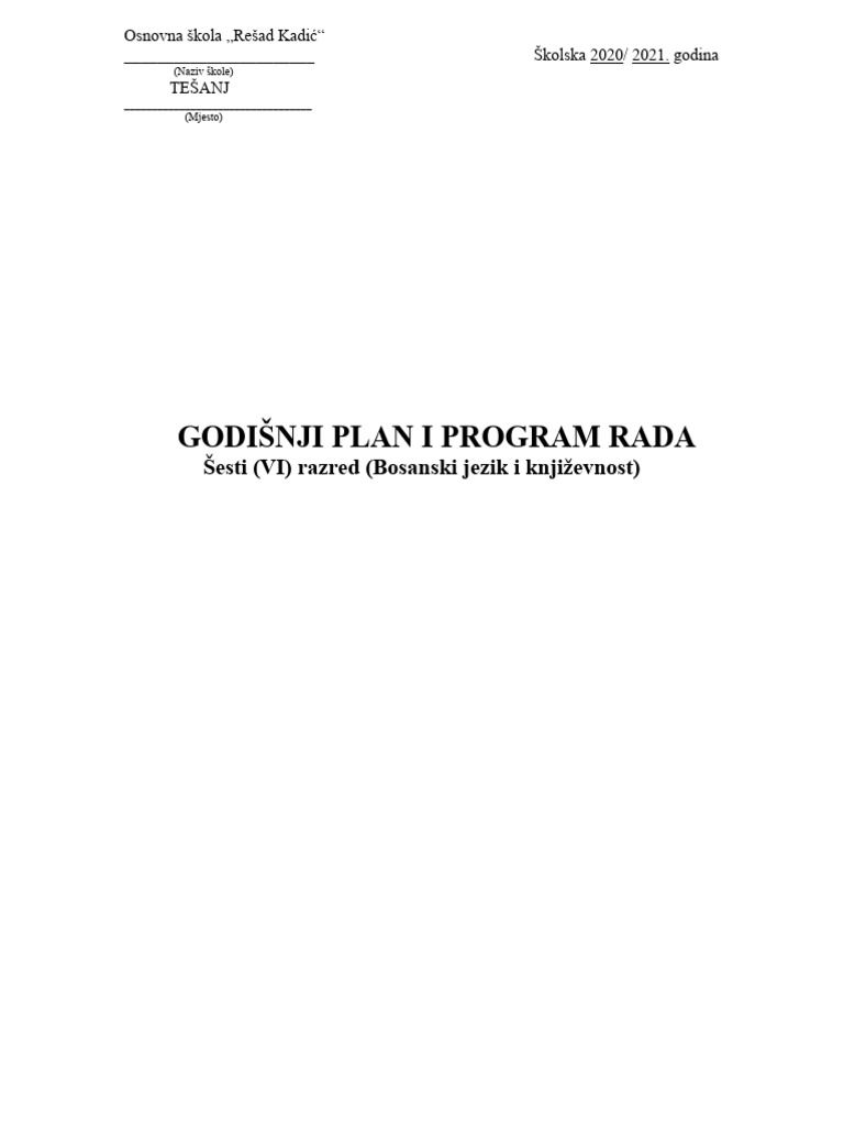 Godišnji plan-VI Razred | PDF