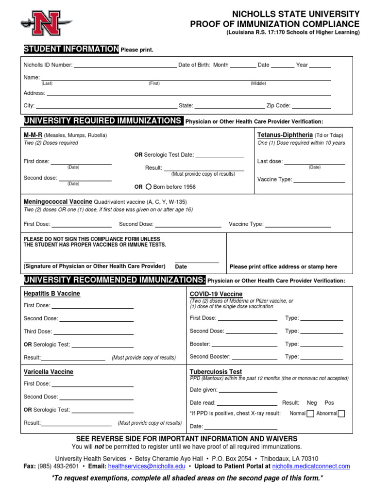 Immunization Form 2023 Fillable | PDF