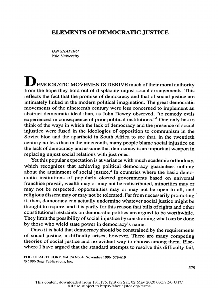 Elements of Democratic Justice: Ian Shapiro Yale University | PDF ...