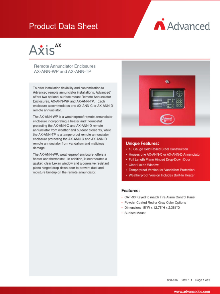 AxisAX Series Remote Annun WP & Tamper Enclosures | PDF