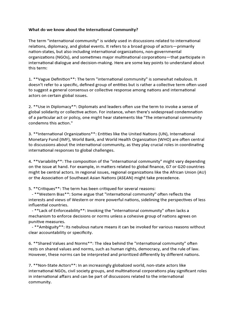 What Do We Know About The International Community | PDF