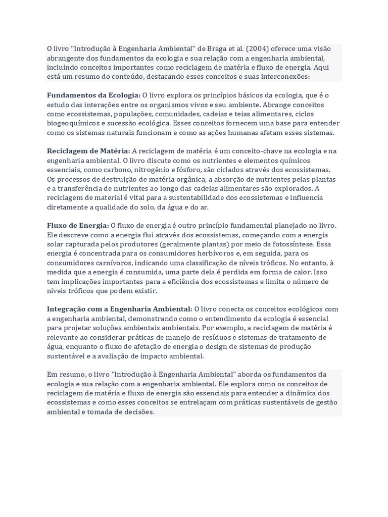 Introdução à Engenharia Ambiental Pdf Ecologia Ambiente Natural