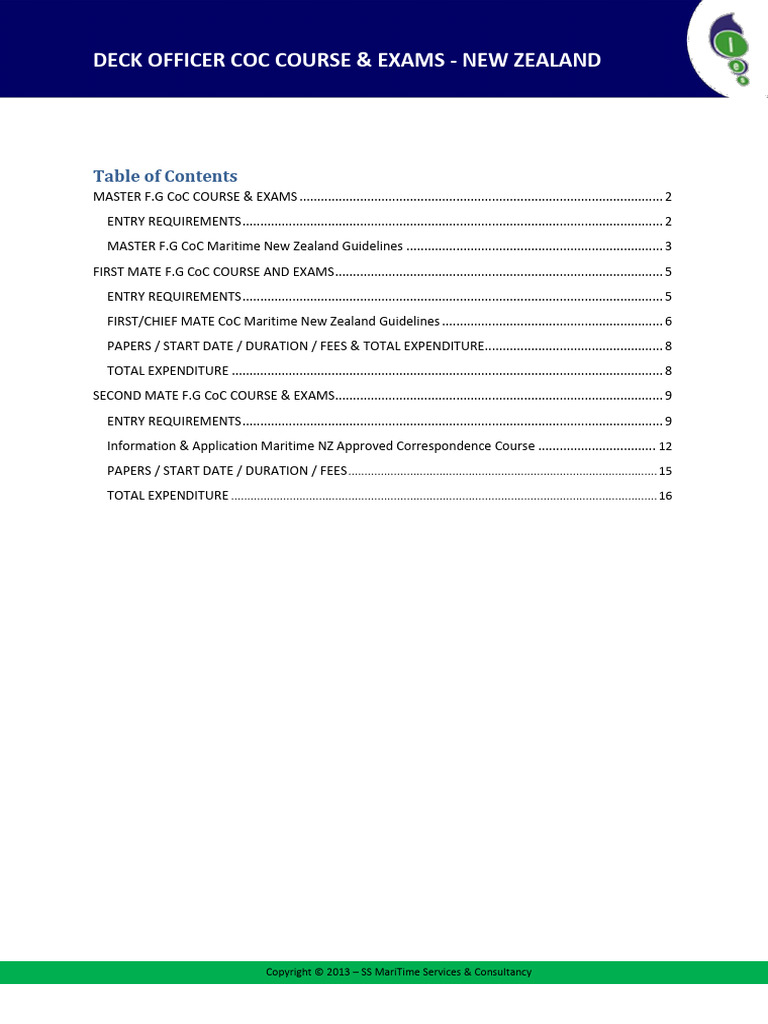 DECK OFFICER COC COURSE EXAMS NZ | PDF | Birth Certificate | Optometry