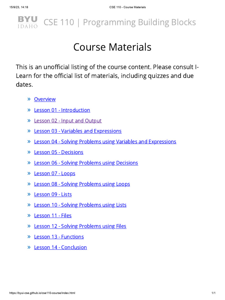 CSE 110 - Course Materials | PDF | Computers