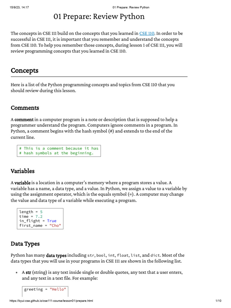 01 Prepare - Review Python | PDF