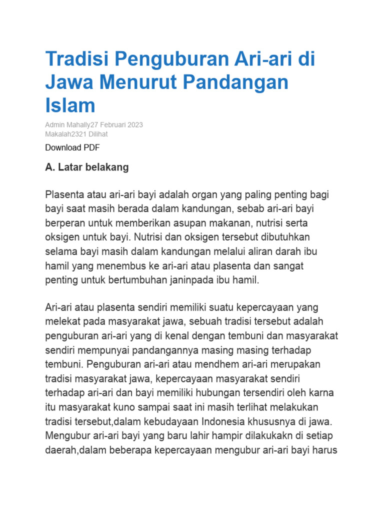 Tradisi Penguburan Ari-Ari di Jawa | PDF