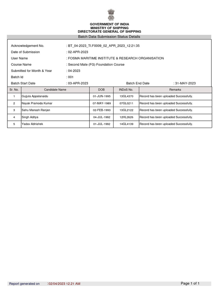 2MF 001-23 DGS Batch Details Upload | PDF