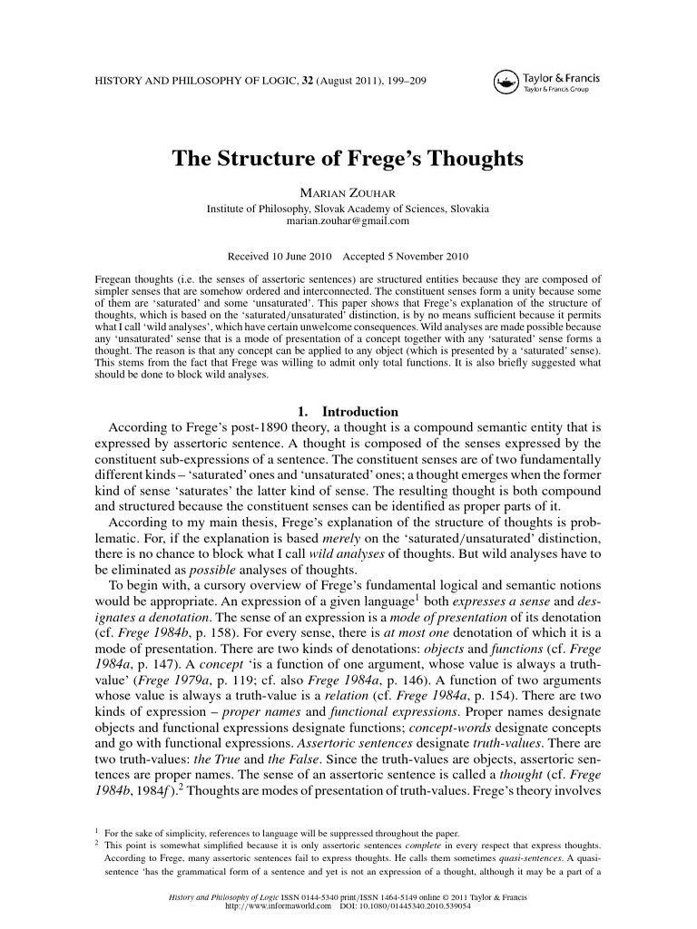 The Structure of Frege S Thoughts | PDF