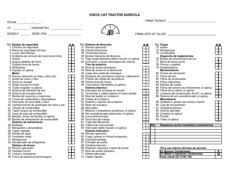 Formato Checklist Tractor | PDF