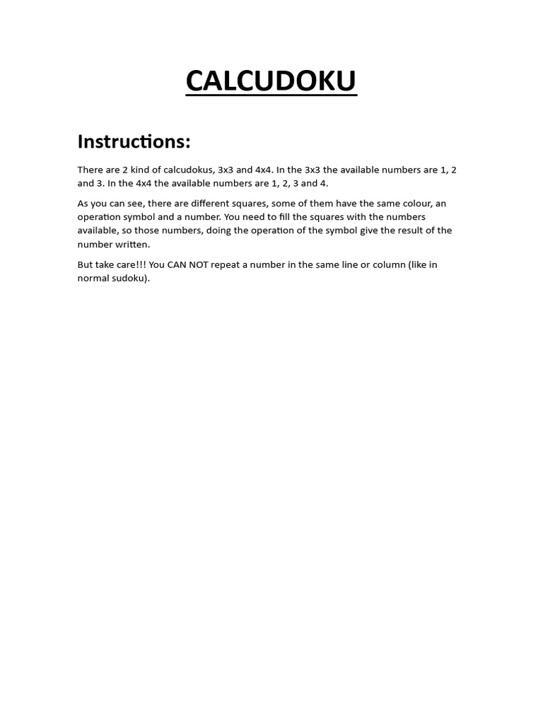 CALCUDOKU Instrucciones 6 Copias | PDF