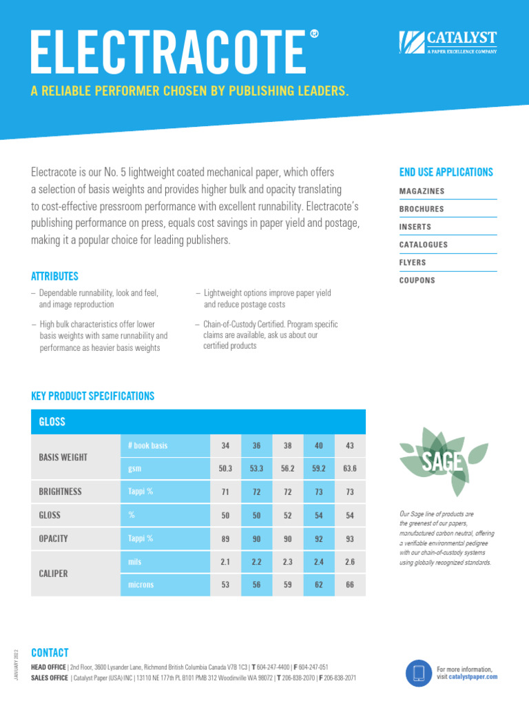 Paper Excellence - Electracote Factsheet | PDF | Paper | Materials