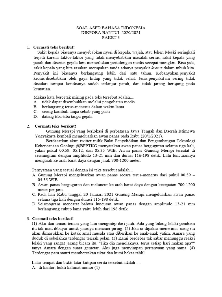 Soal Aspd Bindo 40 Dikpora Bantul P3 | PDF