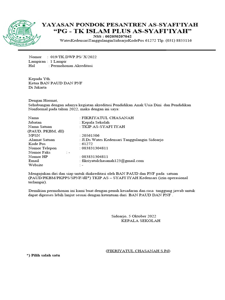 KOP YAYASAN PONDOK PESANTREN AS | PDF