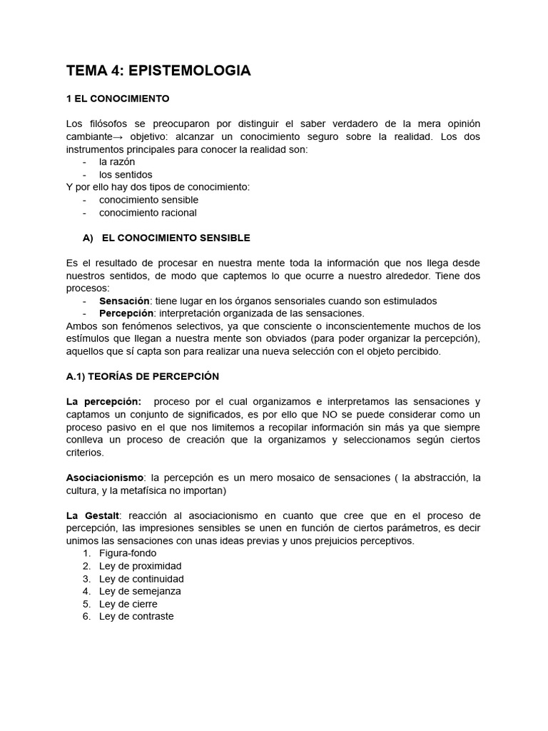 Epistemológia 1ro Bach | PDF | Verdad | Conocimiento