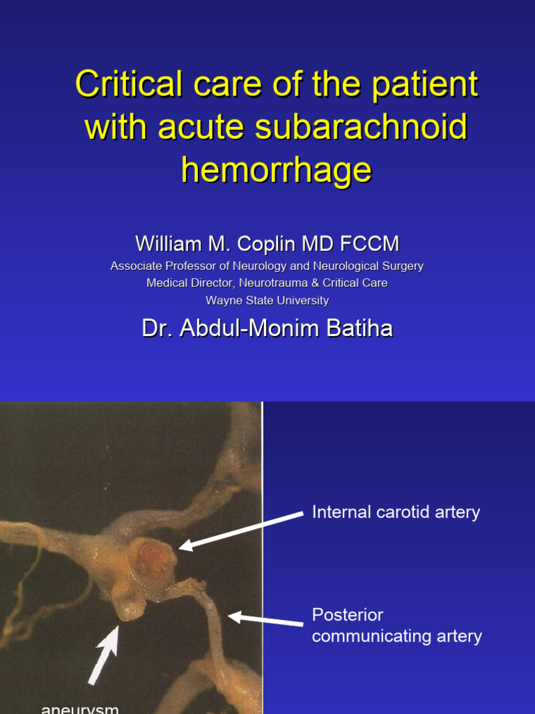 Critical Care of The Patient With Acute Subarachnoid Hemorrhage | PDF