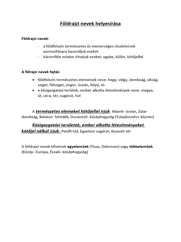 Földrajzi Nevek Helyesírása | PDF