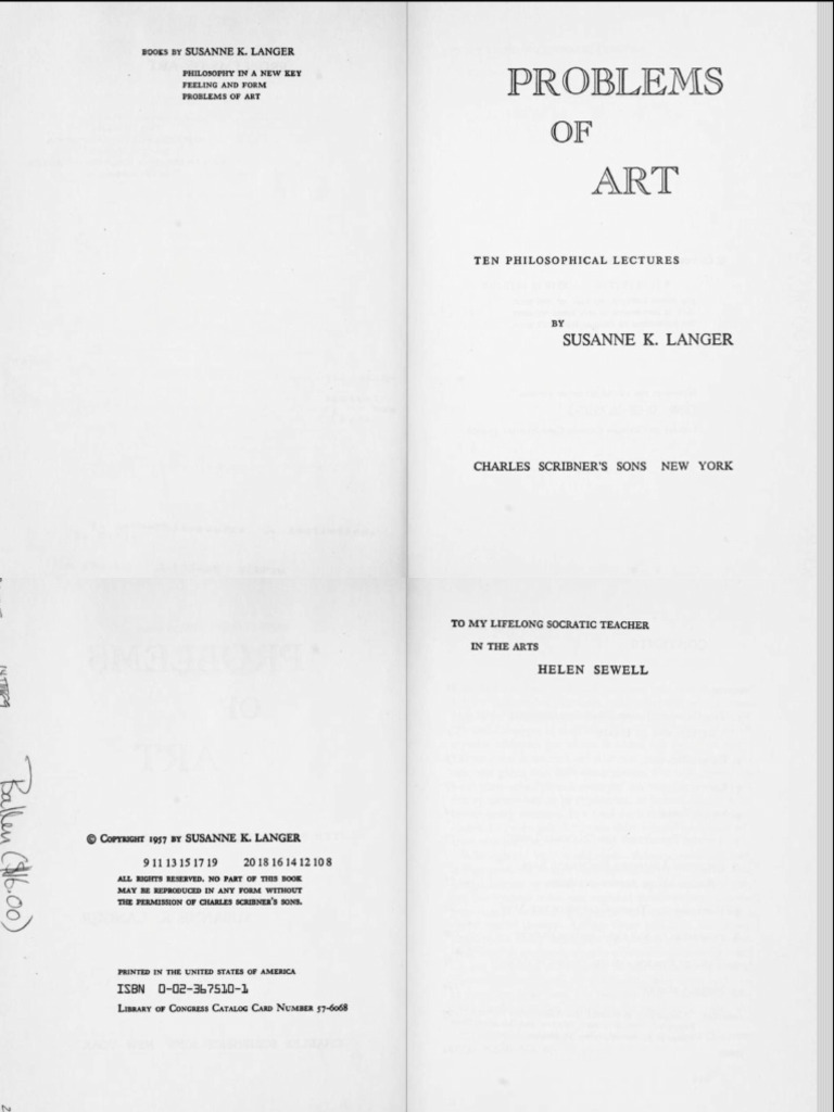 Langer Susanne K Problems of Art Ten Philosophical Lectures | PDF