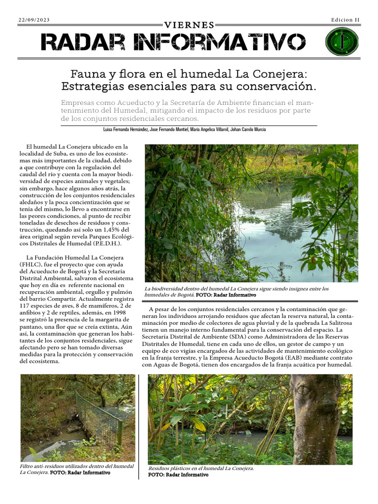 Conservación del Humedal La Conejera | PDF | Residuos | Humedal