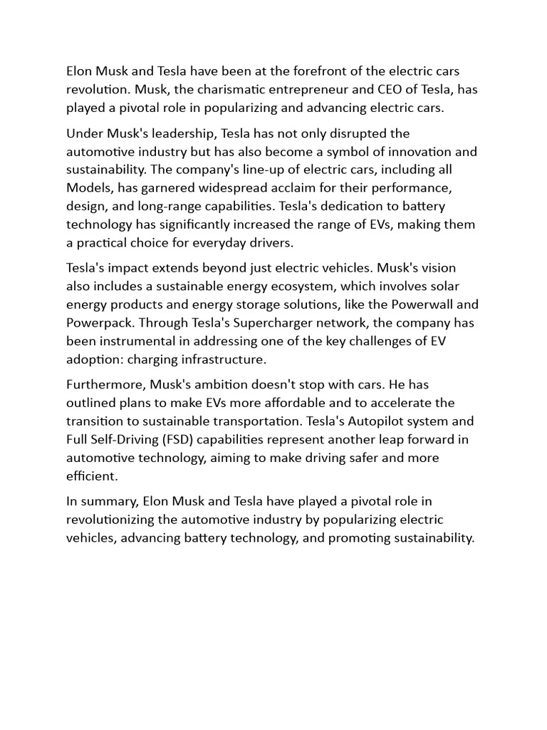 Tesla Electric Cars Elon Musk | PDF