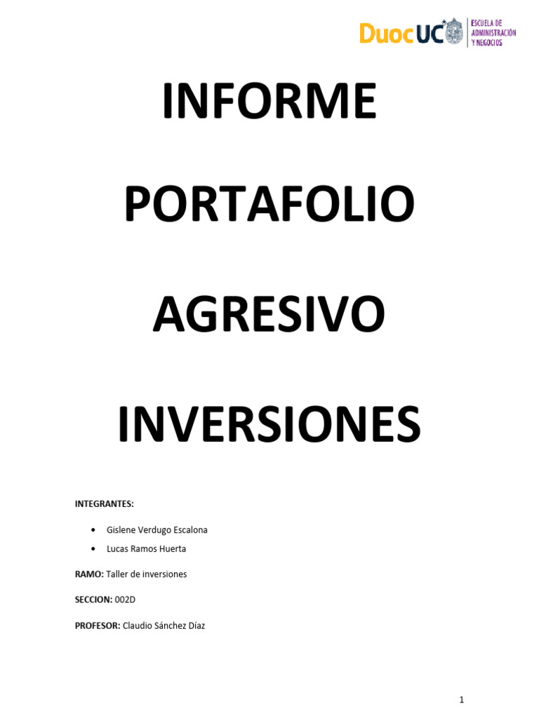 Informe Inversiones 2 | PDF | Fondo de inversión | Portafolio (Finanzas)