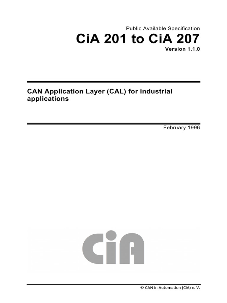 Cia 201 To Cia 207: Can Application Layer (Cal) For Industrial ...