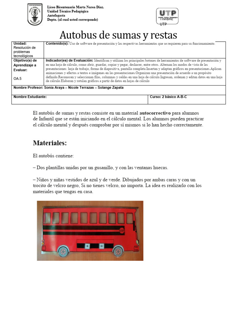 Unidad2 - Autobus de Sumas y Restas | PDF