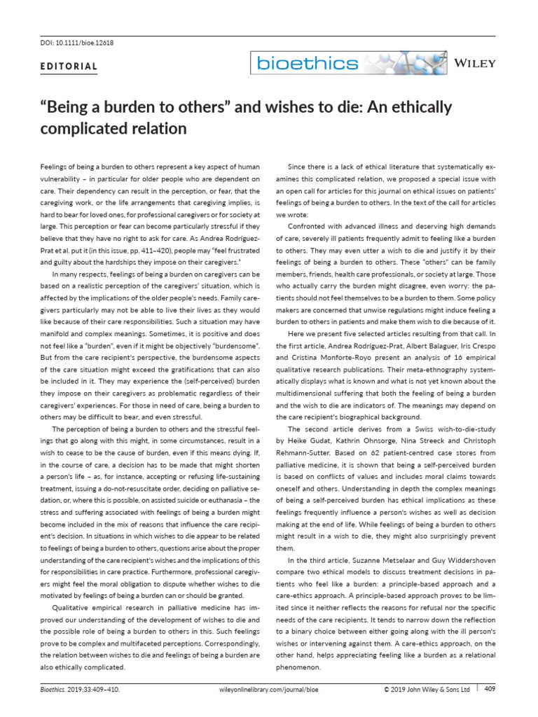 Being A Burden To Others and Wishes To Die | PDF | Caregiver