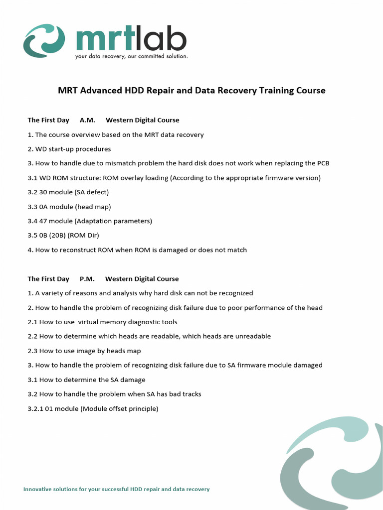 MRT Advanced HDD Repair and Data Recovery Training Course | PDF
