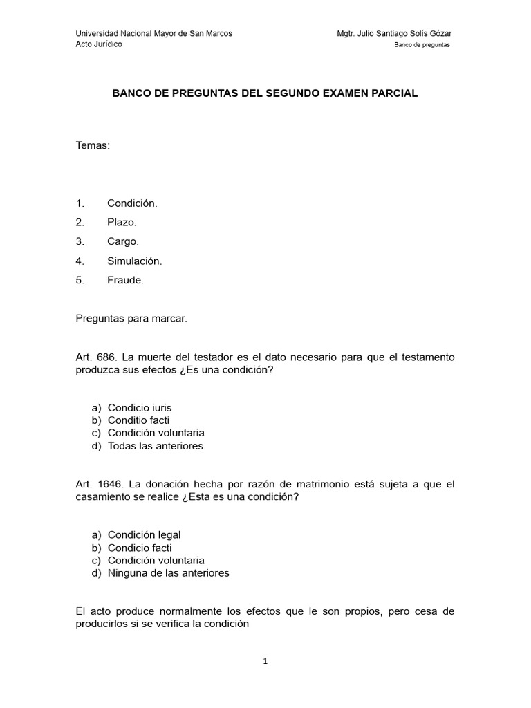Banco de Preguntas Segundo Examen Parcial | PDF