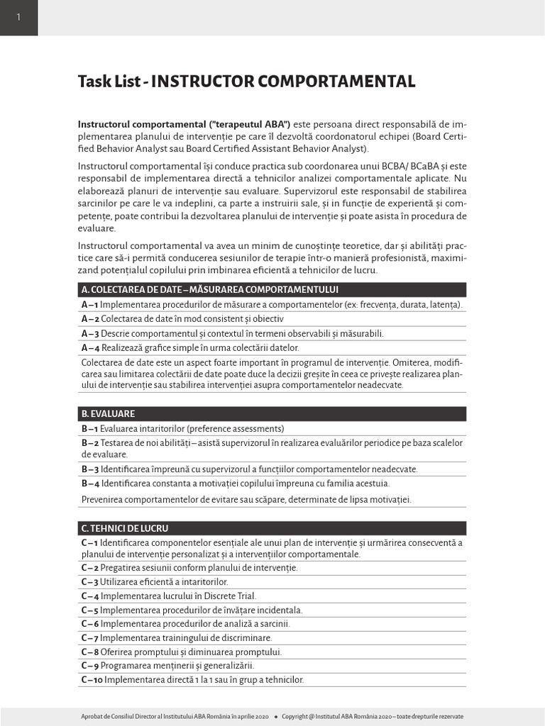 Task List - Instructor Comportamental | PDF