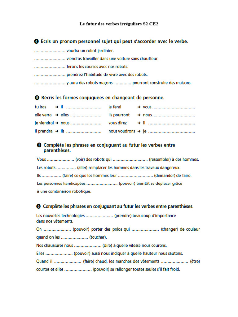 Futur Verbes Irreguliers S2 CE2 | PDF