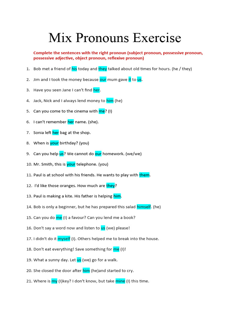 Mixed-Pronoun Exercise2 | PDF