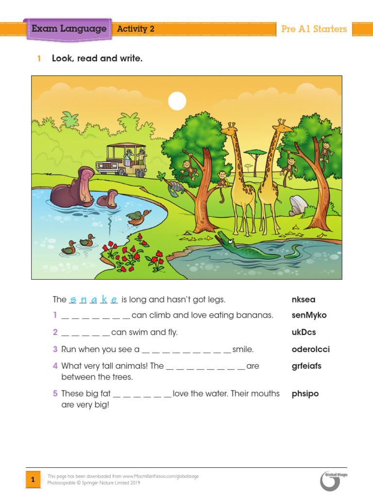 Pre A1 Starters Animal Activity Worksheet | PDF | Wellness