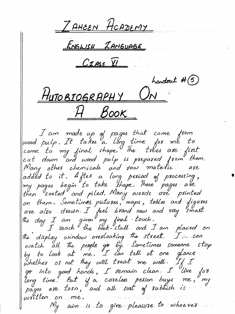 Class 6th Eng Lang Autobiography On A Book | PDF