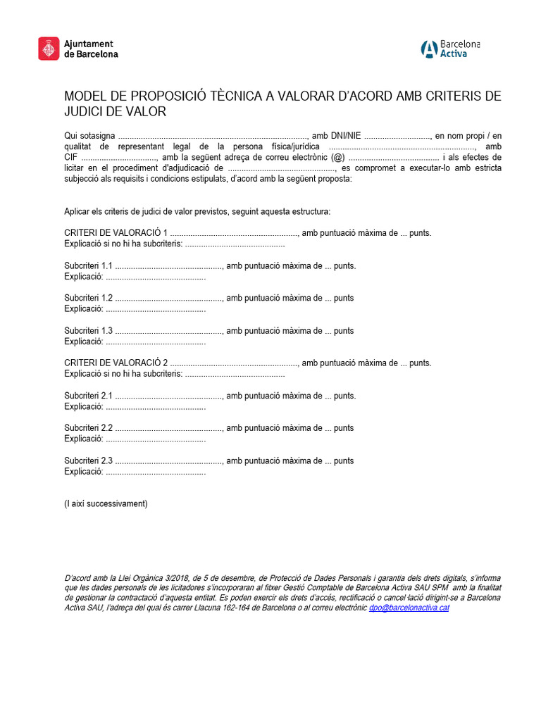 Annex Model Proposta Criteris Que Depenen D'un Judici de Valor | PDF