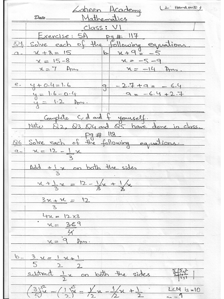 Class 6th Mathematics Ex 5A PG # 117 | PDF