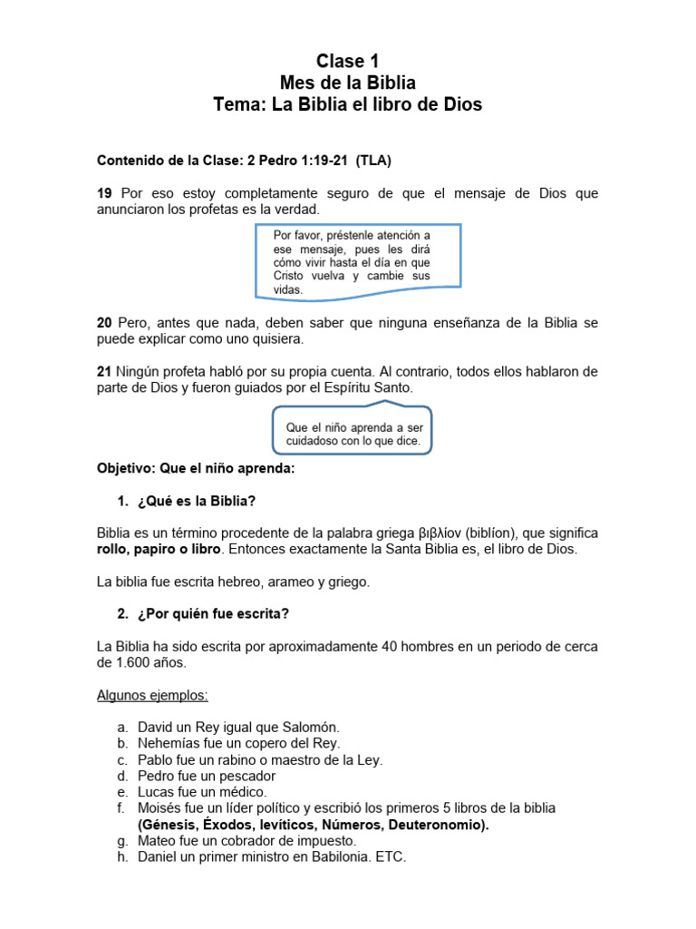 Mes de La Biblia Clase 1 | PDF | Biblia | espíritu Santo