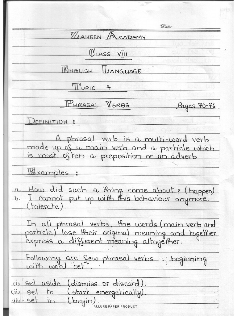 Class 8th Eng Lang Topic 4th Phrasal Verbs | PDF